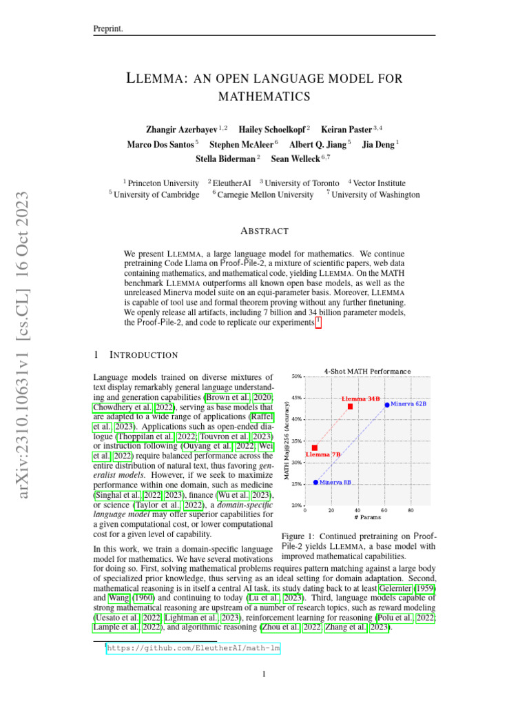 LLEMMA: Open Math Language Model | PDF
