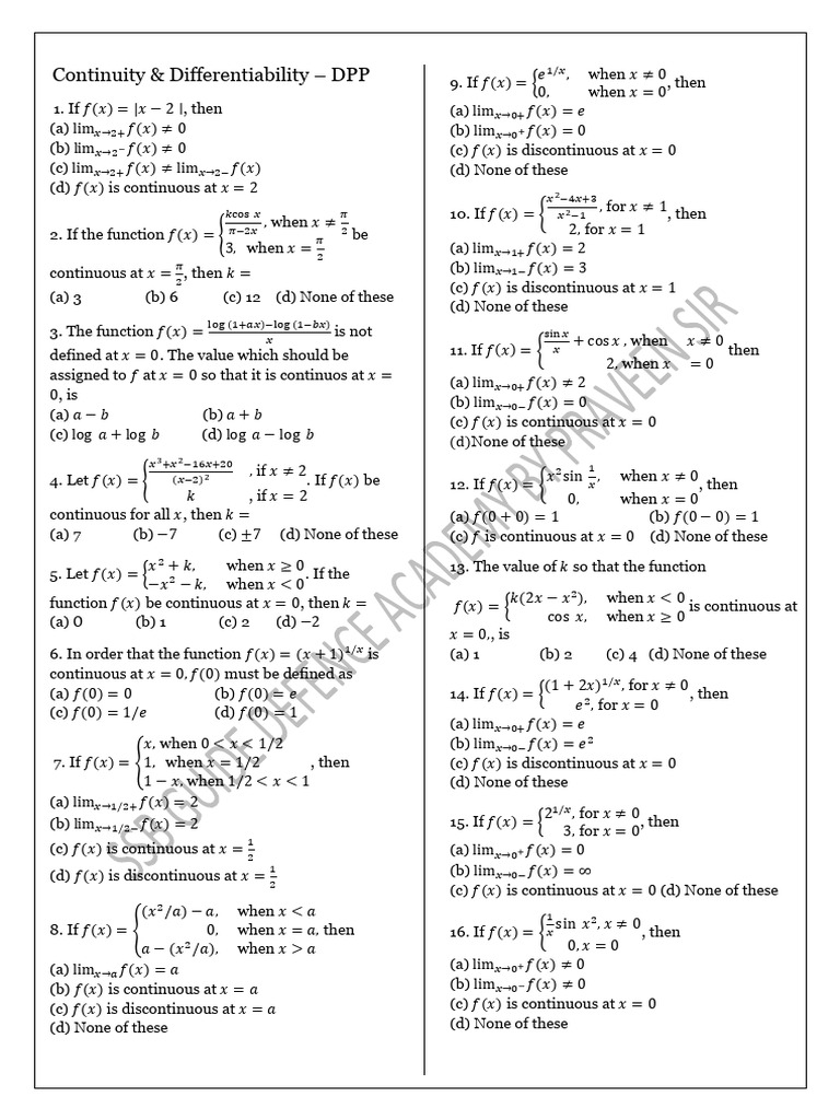 Continuity & Differentiability - DPP - 19438060 | PDF