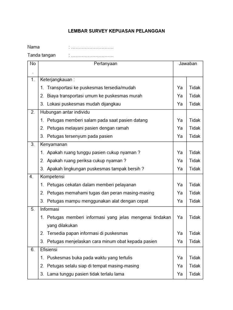 LEMBAR SURVEY KEPUASAN PELANGGAN. Baru | PDF