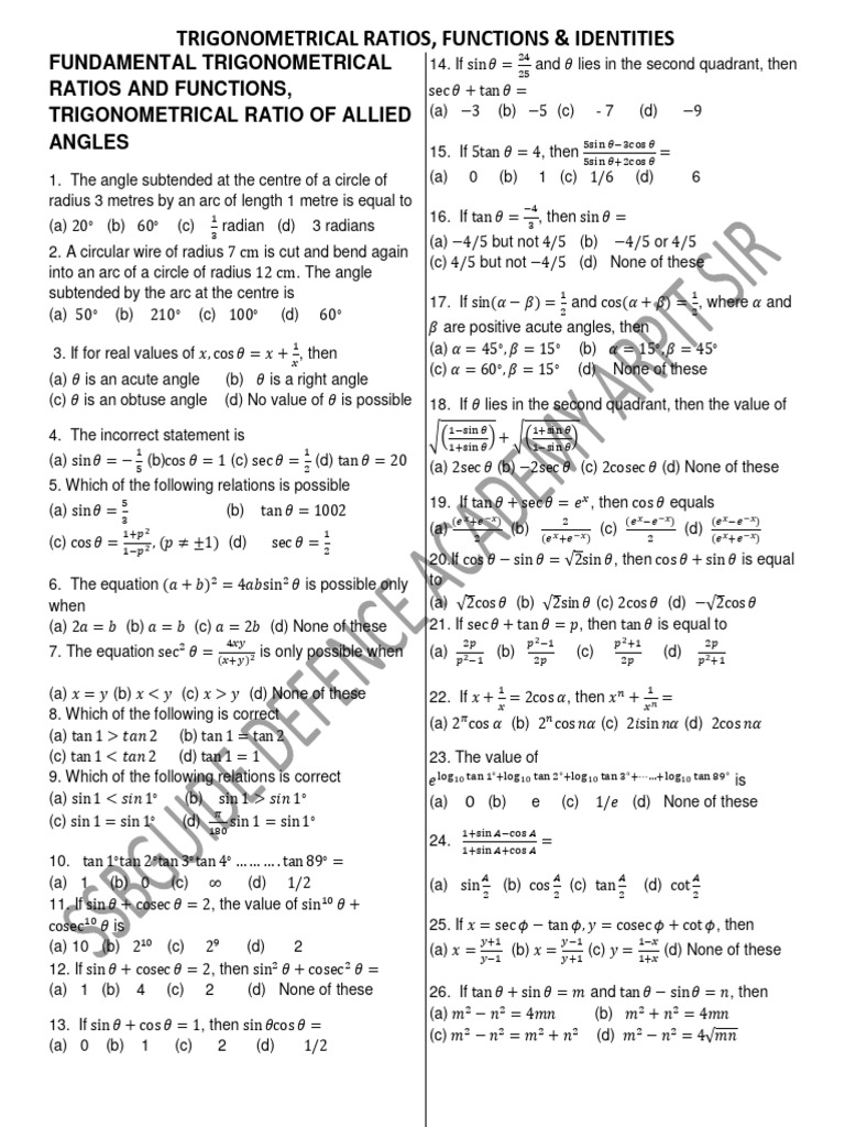 Trigonometry - Assignment (DPP) - 20313927 | PDF
