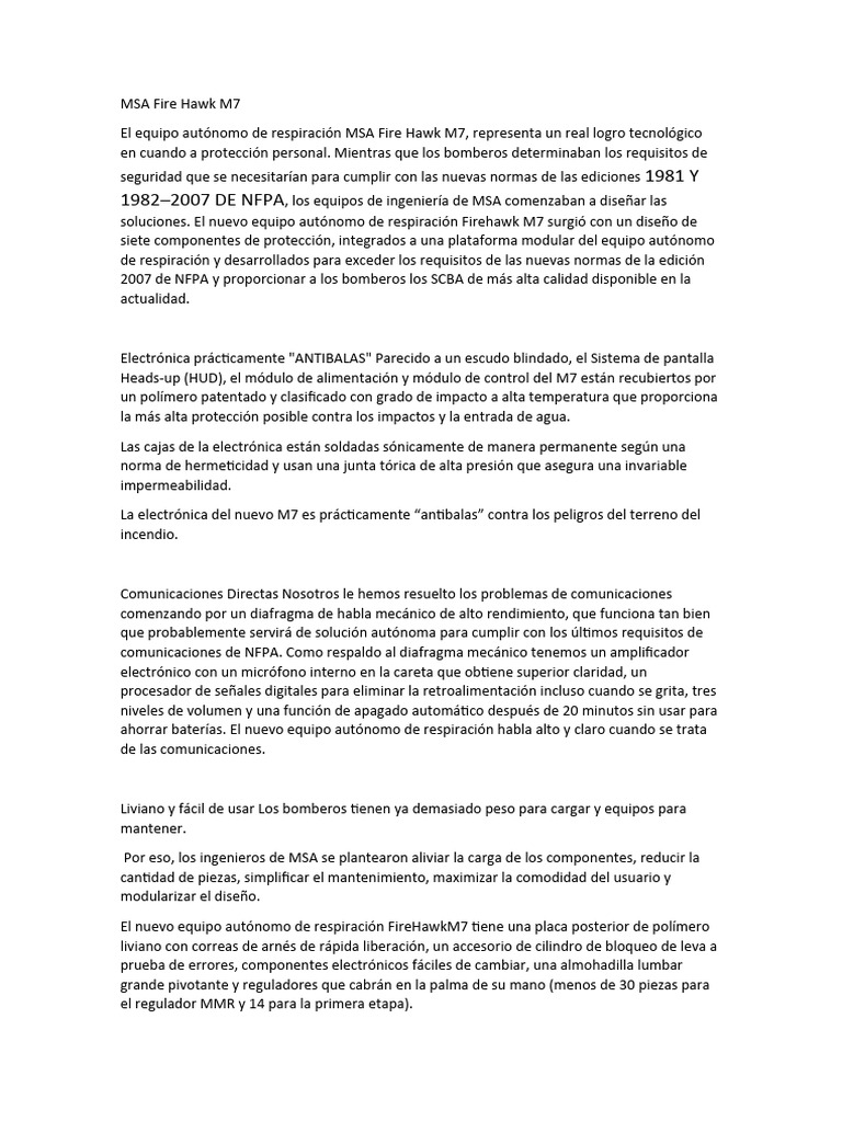 Descripción MSA FireHawk M7 | PDF