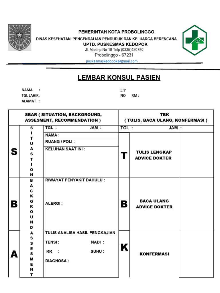 Lembar Konsul Pasien Sbar TBK | PDF