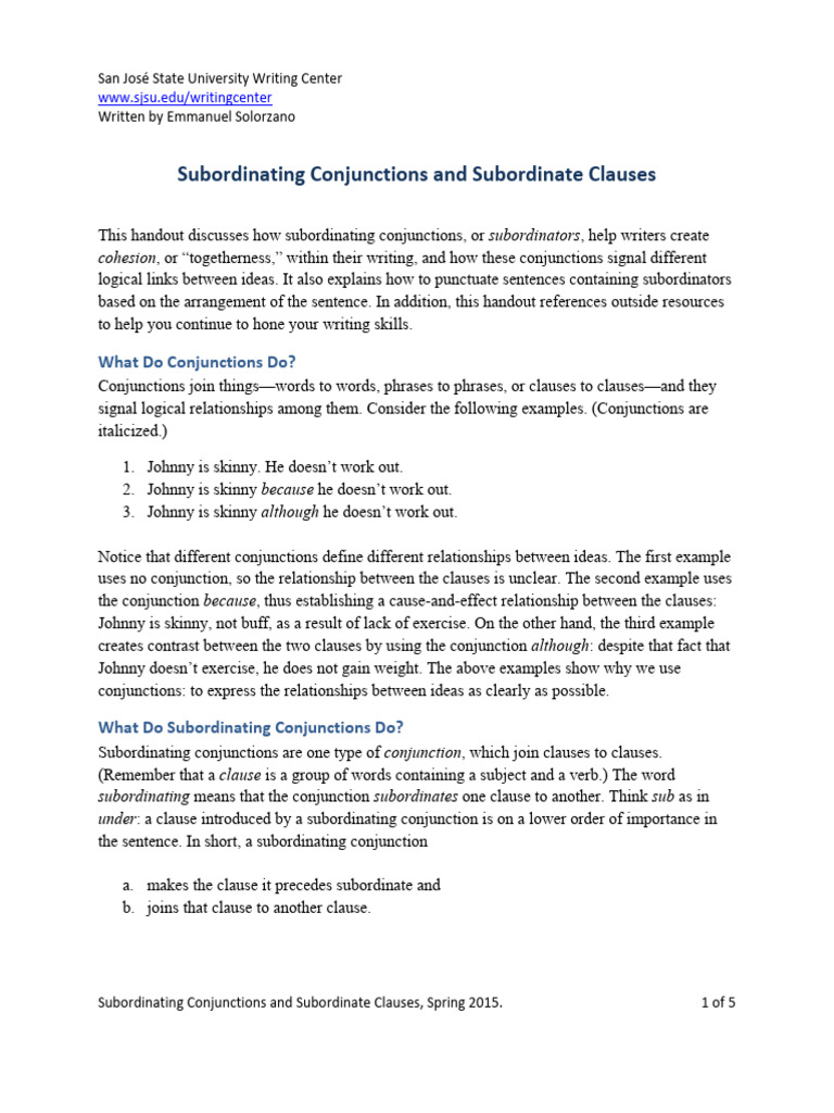 Subordinating Conjunctions | PDF