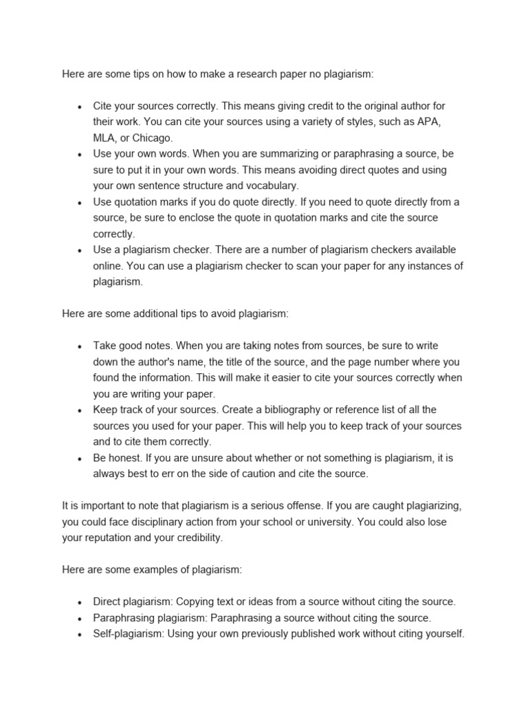 Here Are Some Tips On How To Make A Research Paper No Plagiarism | PDF ...