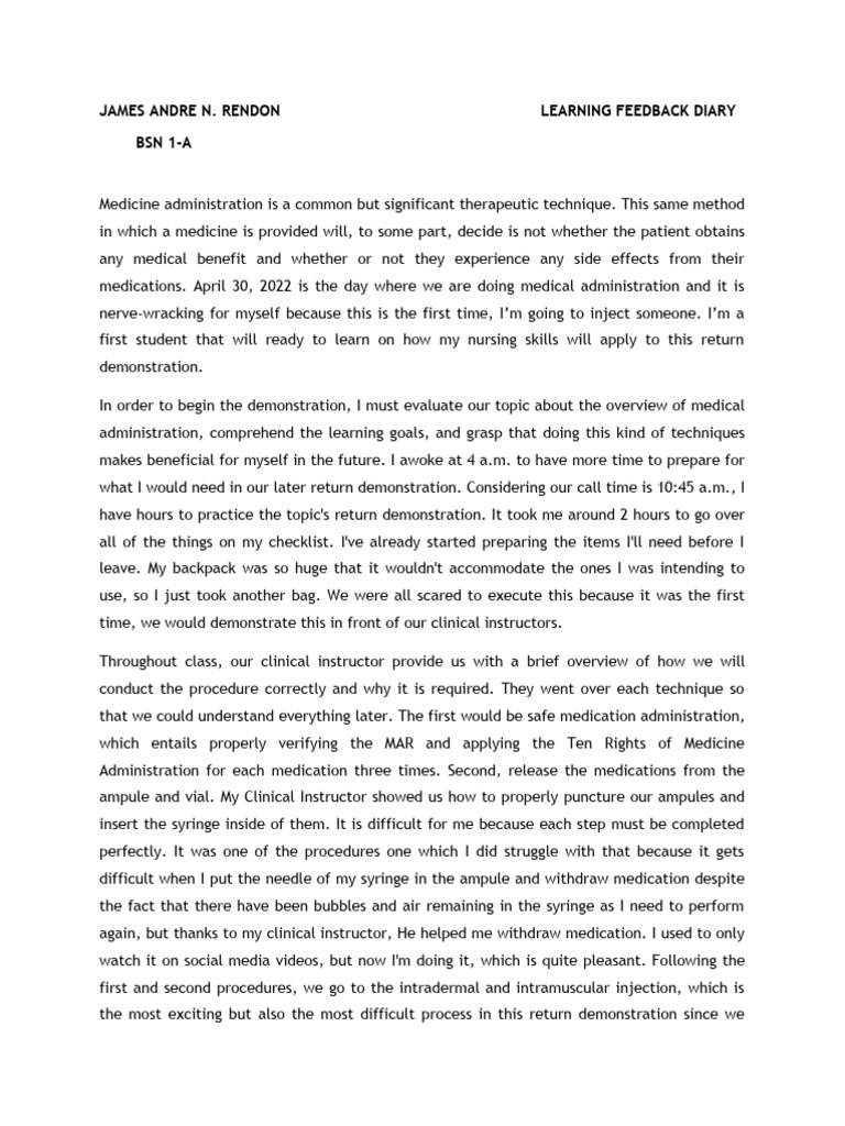 Rendon, James - Learning Feedback Diary Finals | PDF | Injection ...