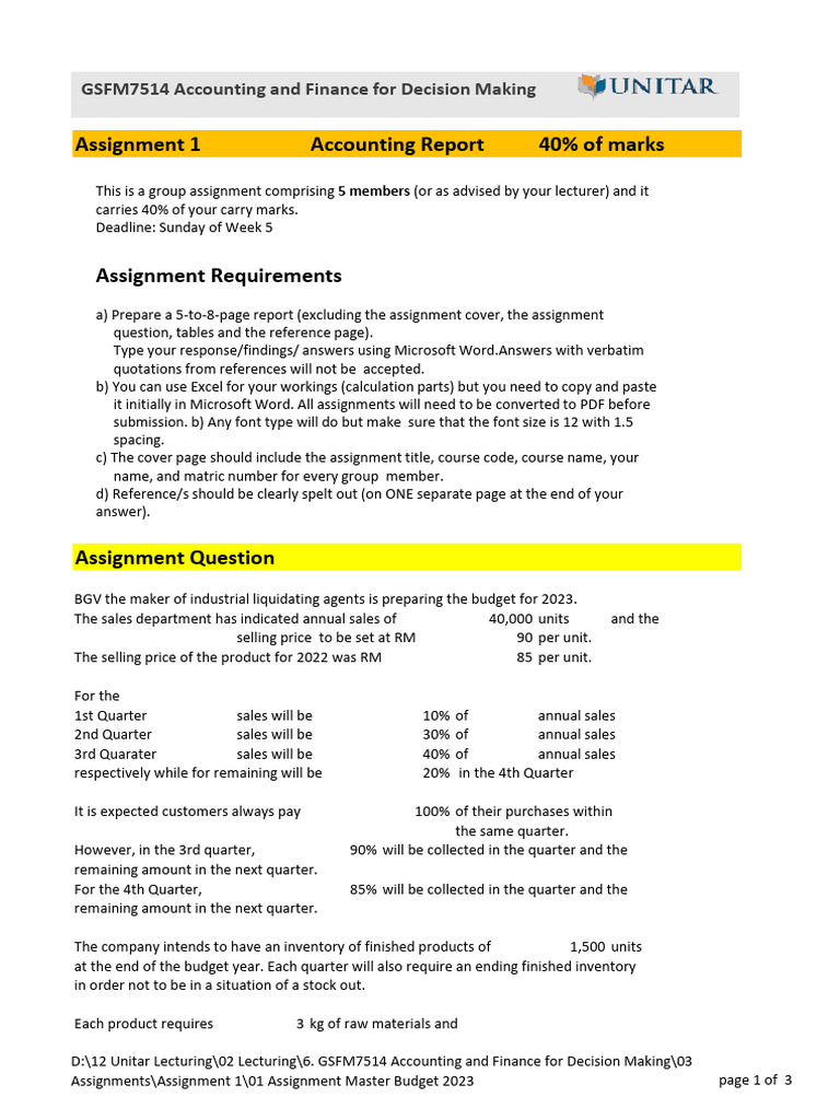Master Budget Assignment Guidelines | PDF | Equity (Finance) | Dividend
