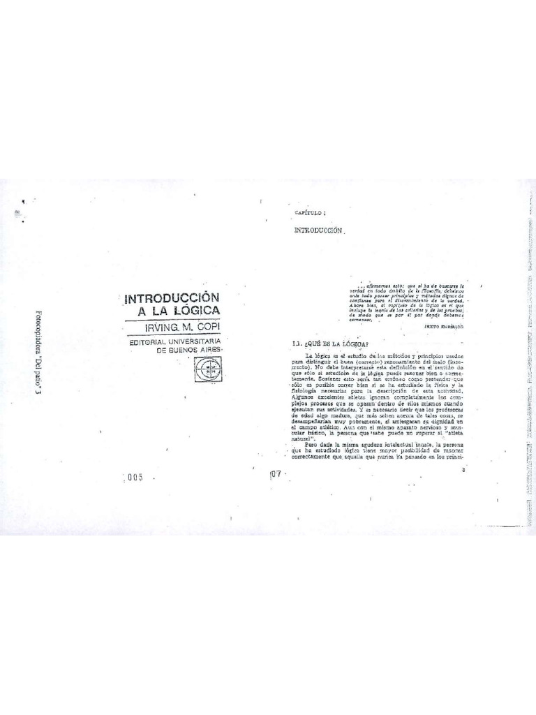 Introduccion A La Logica. Irving Copi | PDF