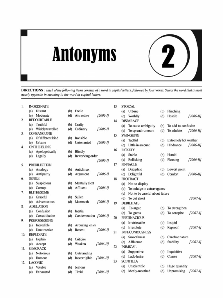 Disha 14 Years Antonyms | PDF