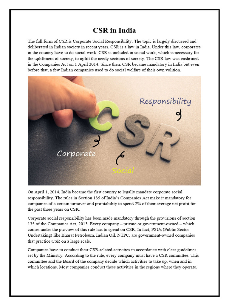 CSR Initiatives in India: Key Examples | PDF