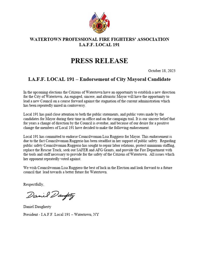 IAFF Local 191 Press Release Oct 18, 2023 | PDF
