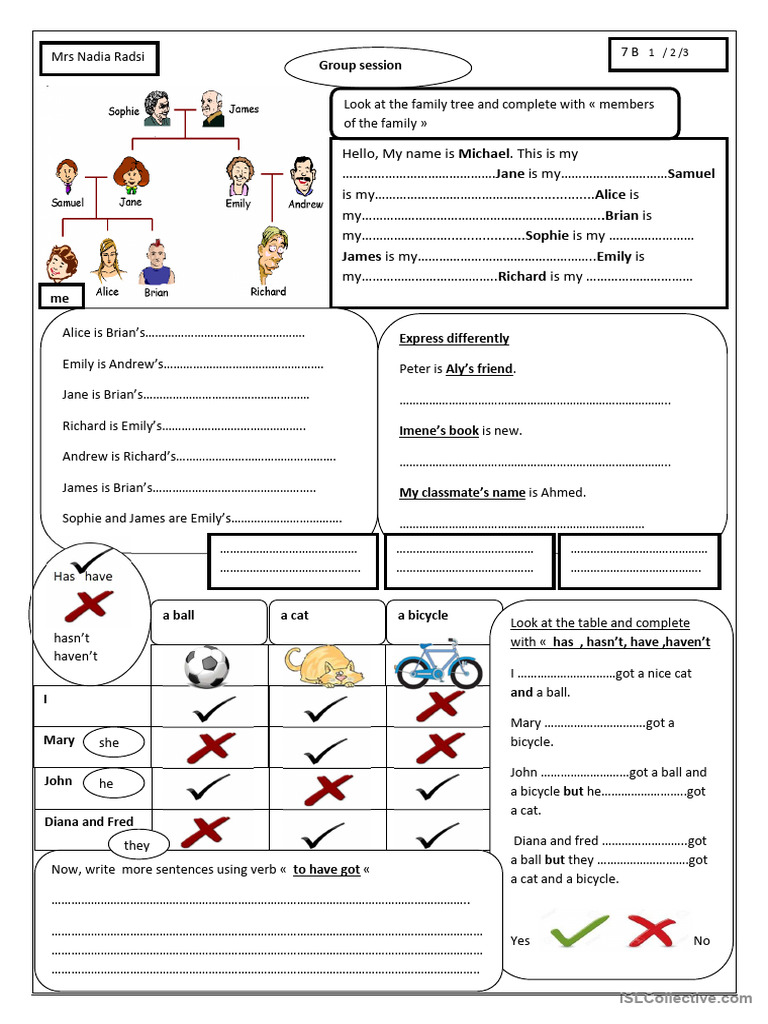 Family Tree and Verb Practice Worksheet | PDF