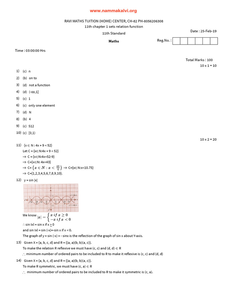 11th Grade Sets, Relations, Functions | PDF | Mathematical Logic | Functions And Mappings