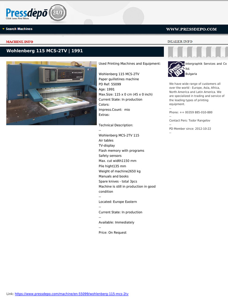 Wohlenberg 115 mcs-2tv 55099 | PDF | Manufactured Goods | Equipment