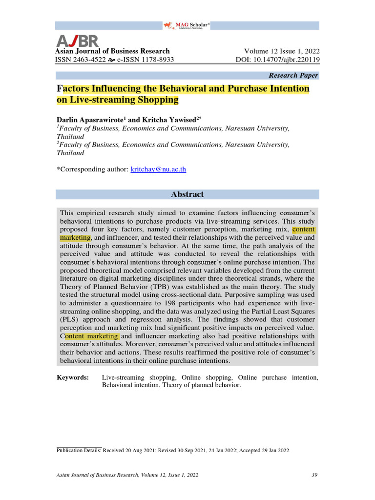 Factors Influencing The Behavioral And Purchase Intention Pdf