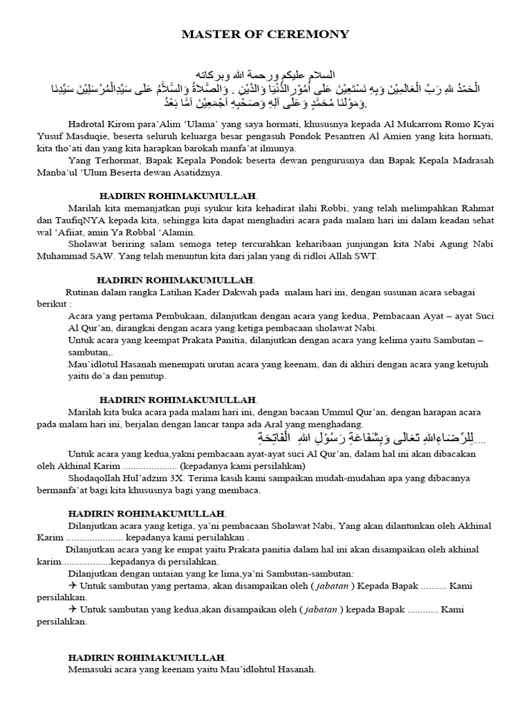 Teks MC Pembukaan Acara Pengajian | PDF