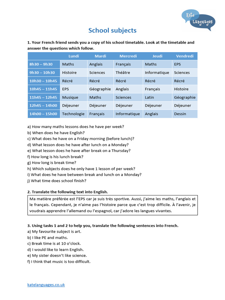 KS3 French School Free Sample | PDF