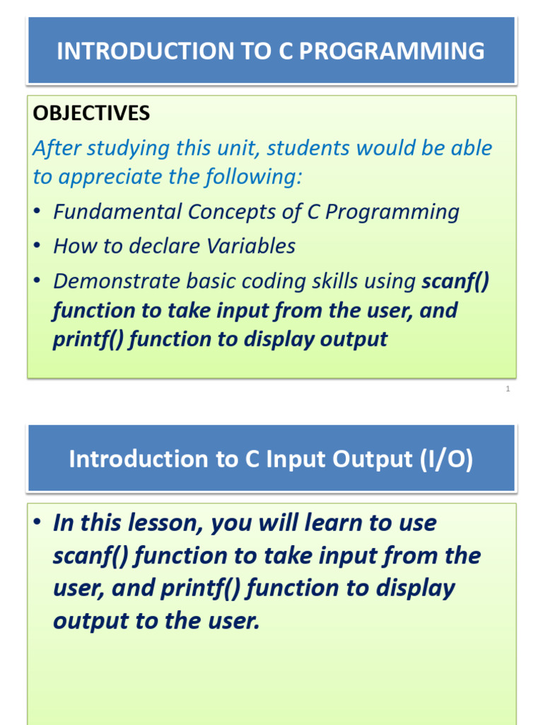 Introduction To Input Output in C Programming-1 | PDF Introduction To Input Output in C Programming-1 | PDF
