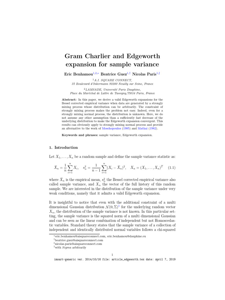 Gram Charlier and Edgeworth Expansion For Sample Variance | PDF ...