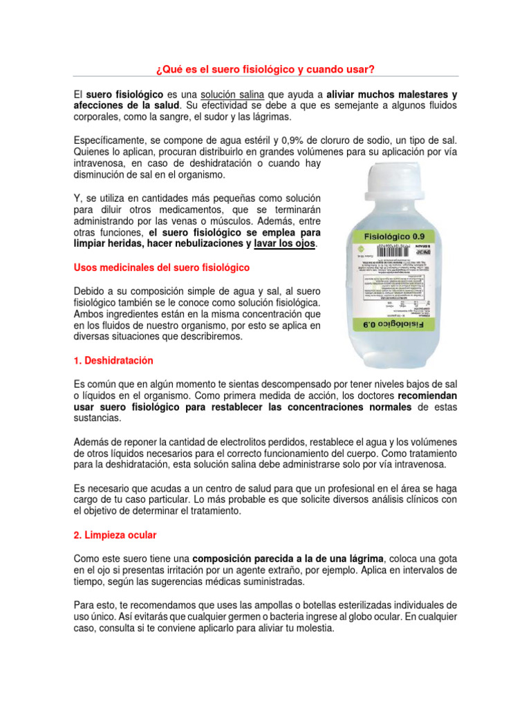 Qué Es El Suero Fisiológico y Cuando Usar | PDF | Medicamentos con ...