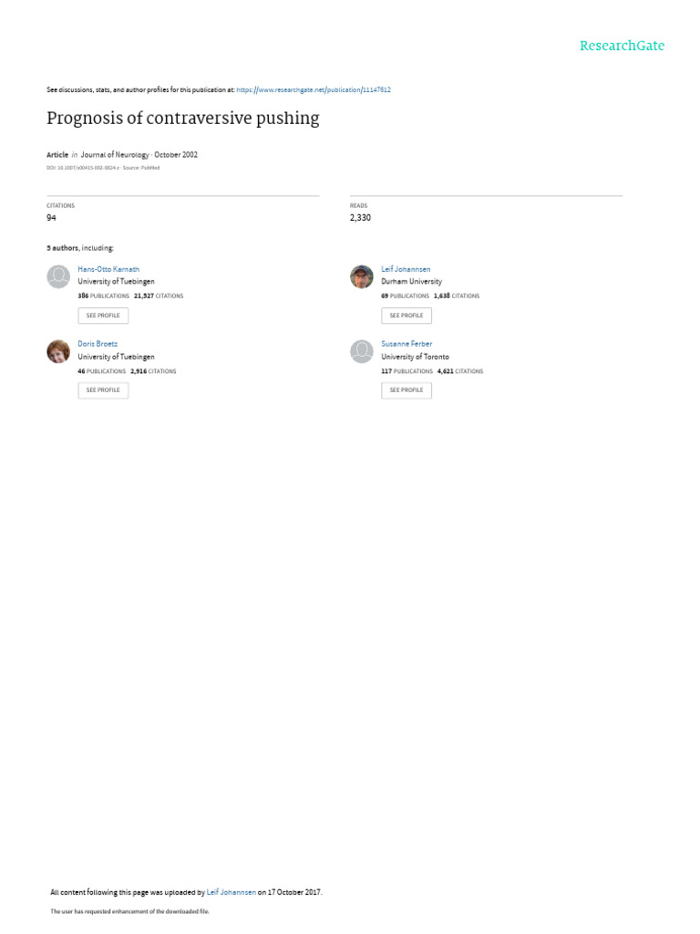 Prognosis of Contraversive Pushing | PDF