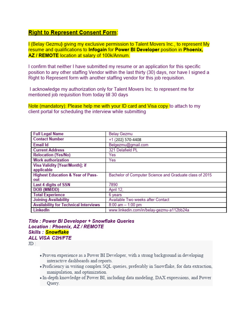 Power BI Developer Representation Form | PDF | Information Technology ...