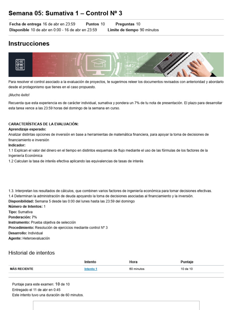 Semana 05 - Sumativa 1 - Control #3 - INGENIERÍA ECONÓMICA | PDF | Crédito | Finanzas y dinero
