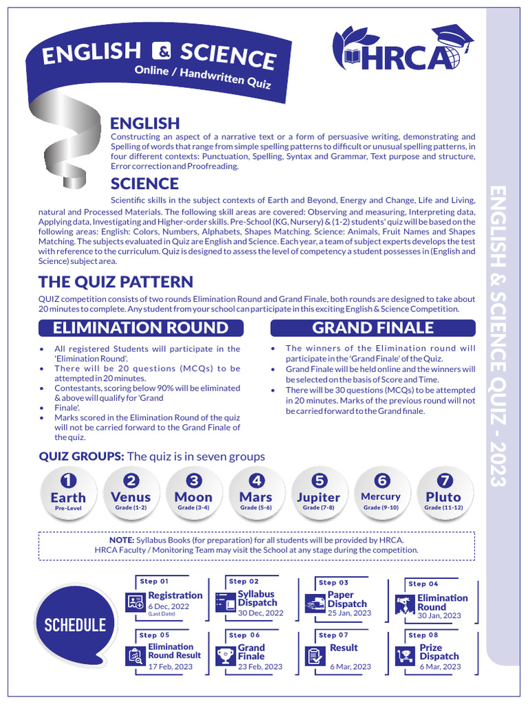 English & Science Quiz 2023 Registration | PDF | English Language | Science