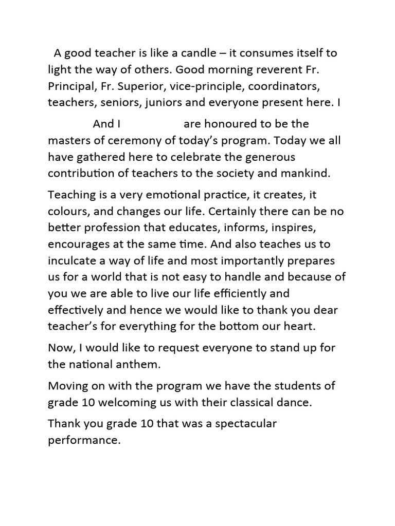 Teachers Day MC Script | PDF