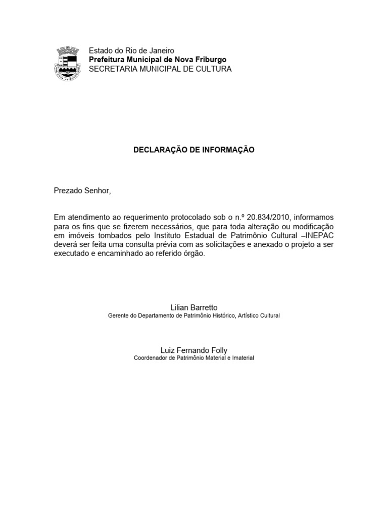Declaração de Informação Dphac Fonf | PDF