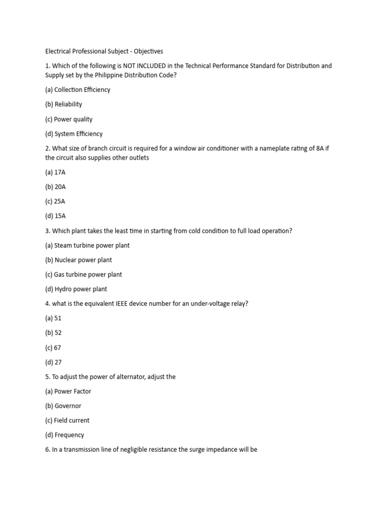 Electrical Professional Subject - Objectives | Download Free PDF ...