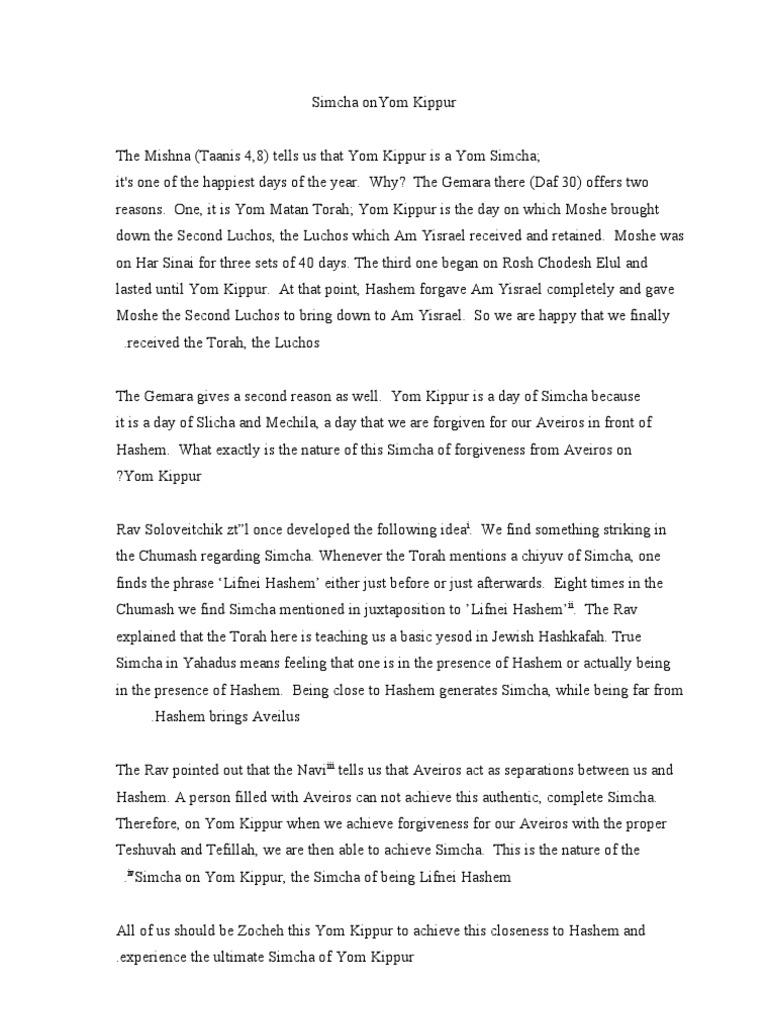 Simcha On Yom Kippur | PDF | Torah | Names Of God In Judaism