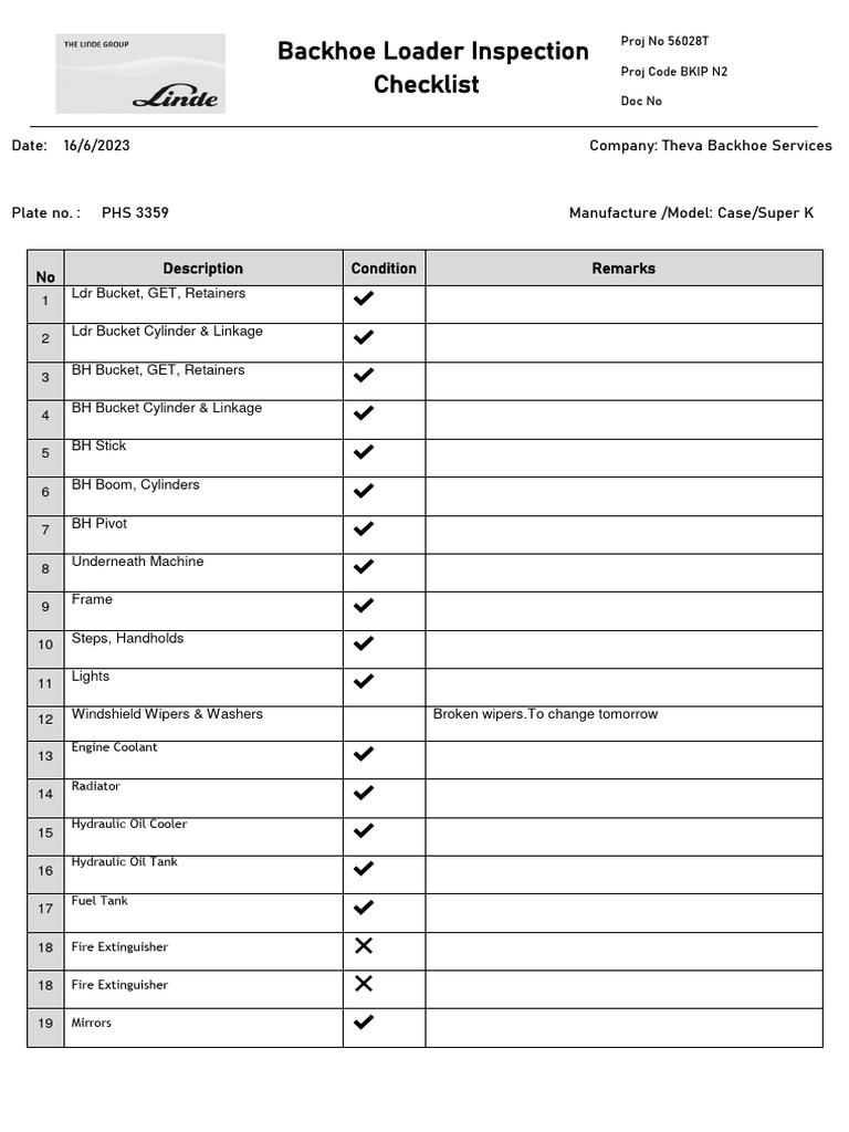 Backhoe Loader Inspection Guide | PDF