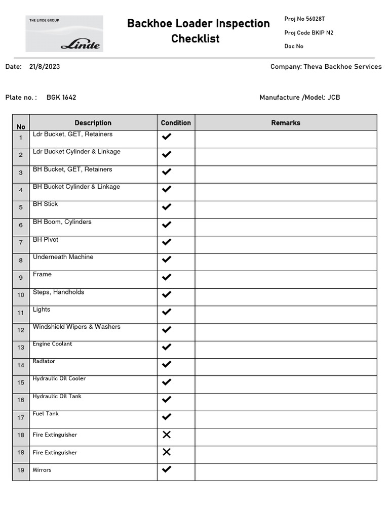 Backhoe Loader Inspection Checklist3 | PDF