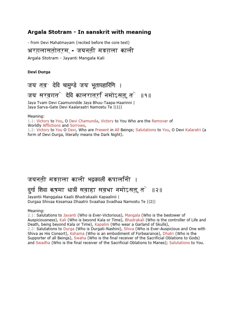 Sanskrit Slokas | Download Free PDF | Devi | Hindu Mythology