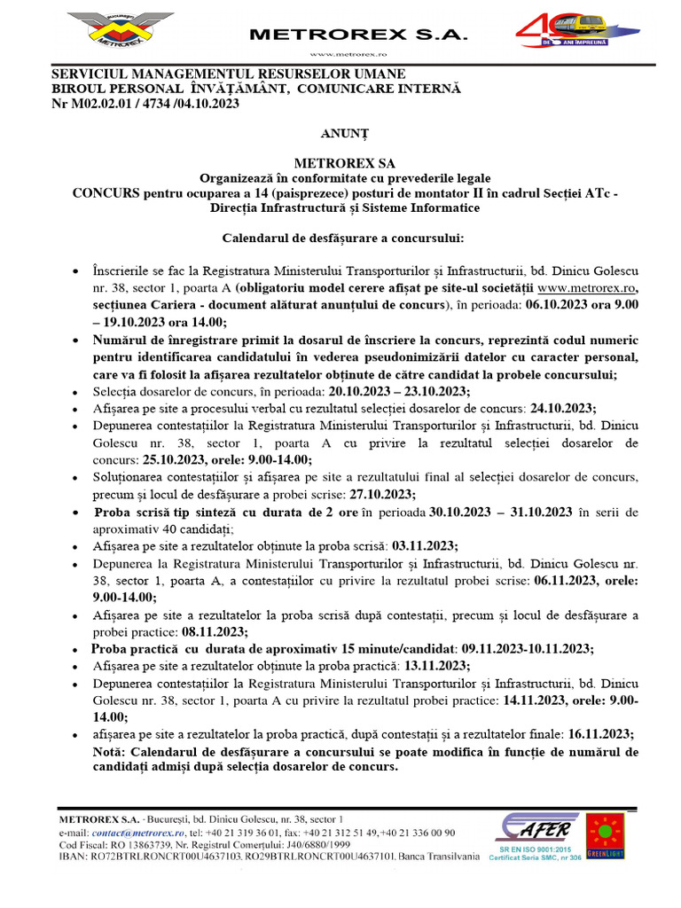 Anunt Concurs Montator II ATc - 231013 - 134146 | PDF | Technology ...