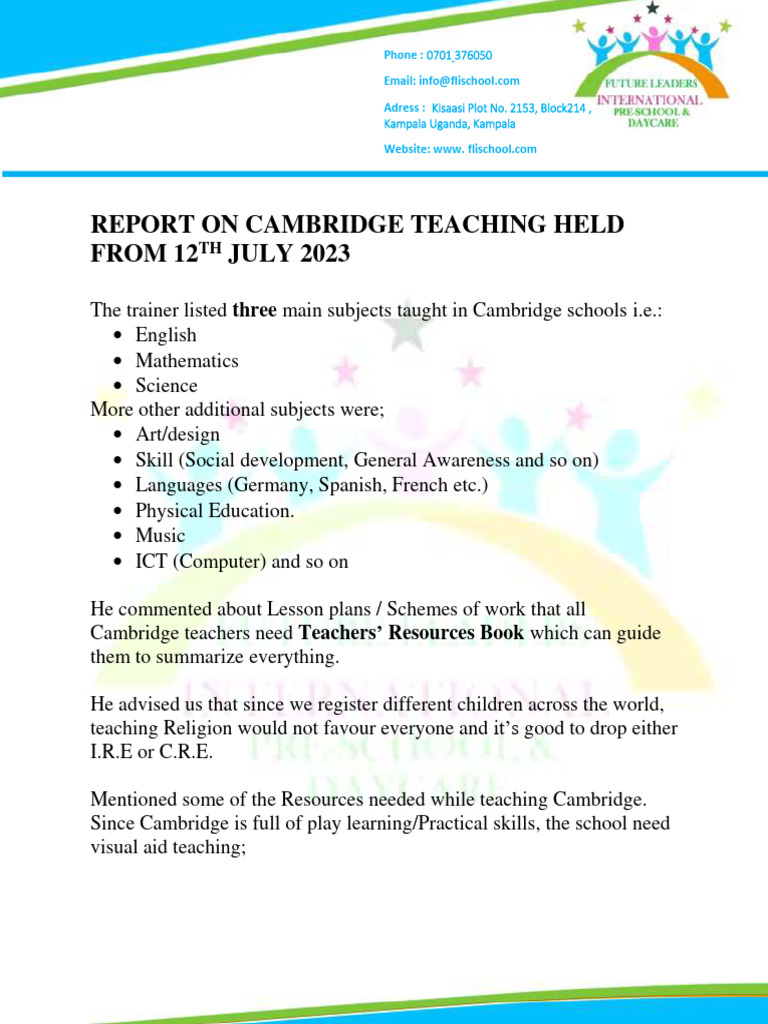 Cambridge Teaching Report | PDF