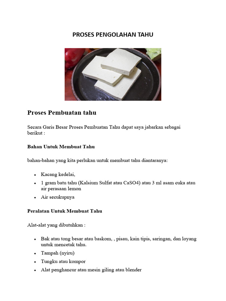 Proses Pengolahan Tahu | PDF