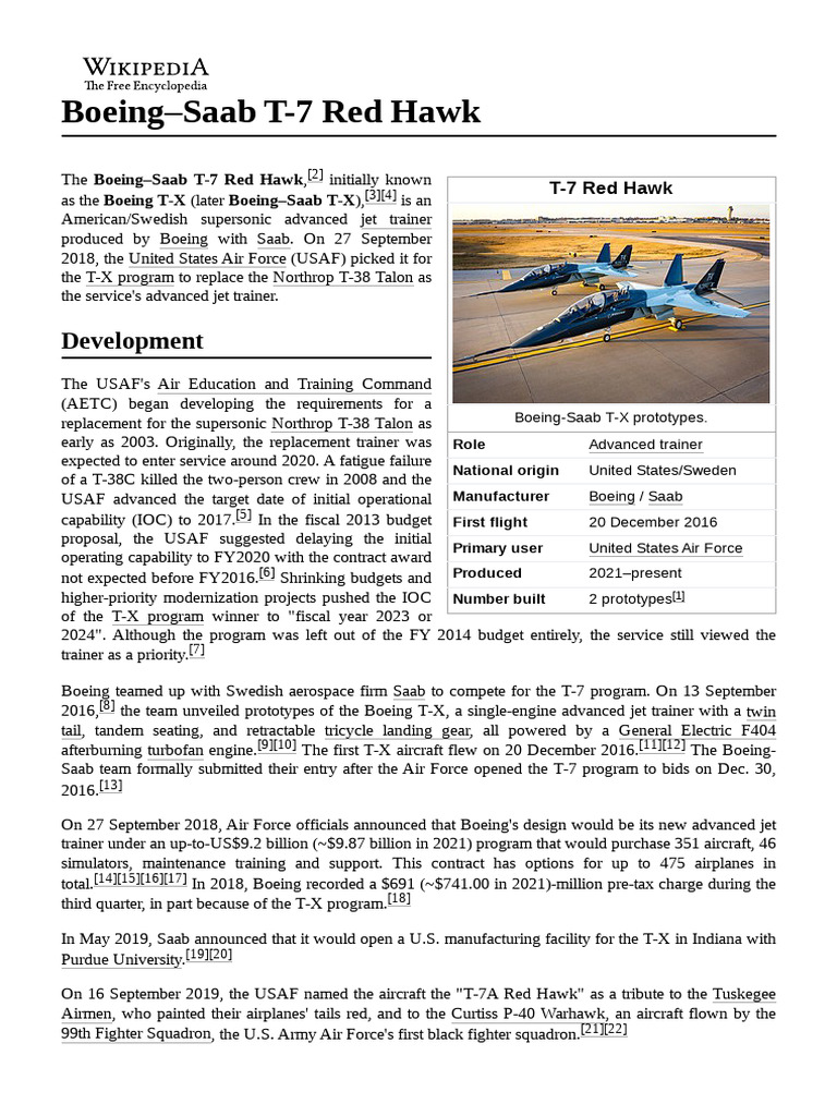 Boeing-Saab T-7 Red Hawk | PDF | Military Aviation | Wing Configurations