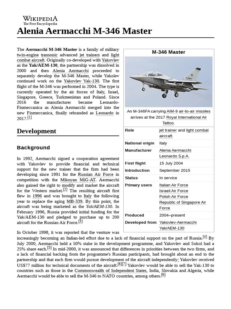 Alenia Aermacchi M-346 Master | PDF