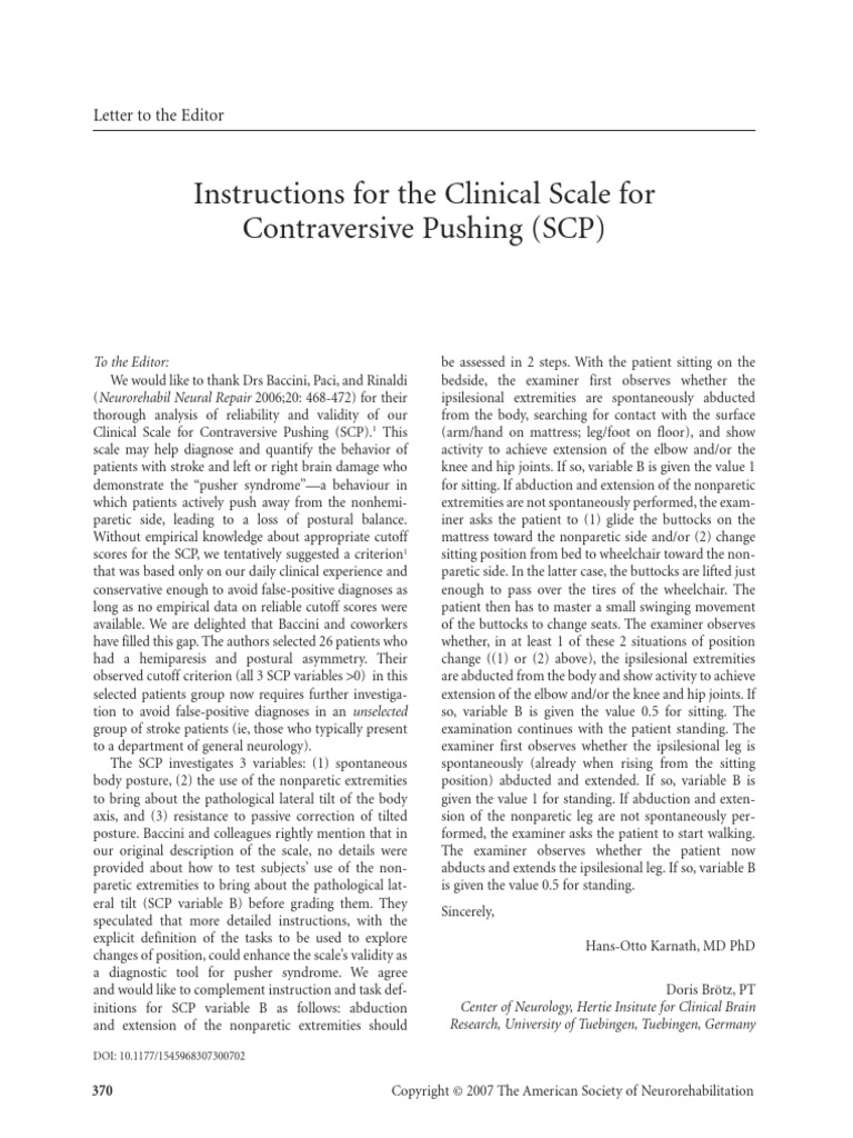 Instructions For The Clinical Scale Forcontraversive Pushing (SCP) | PDF | Validity (Statistics ...