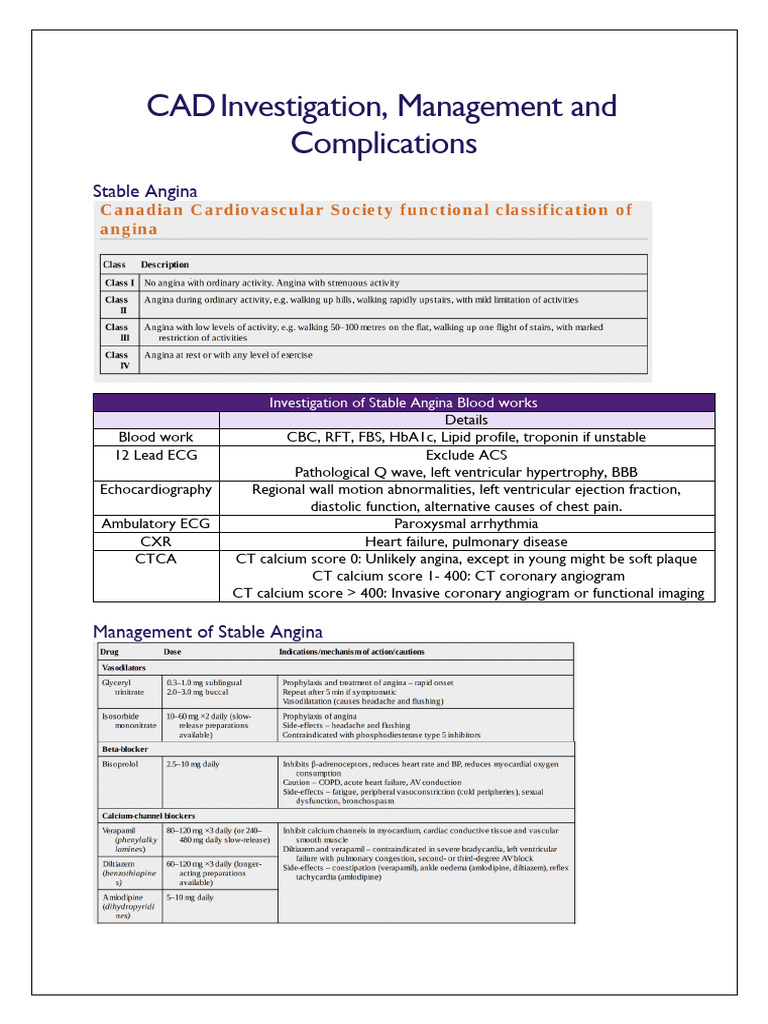 CAD Investigation, Management and Complications | PDF | Myocardial ...