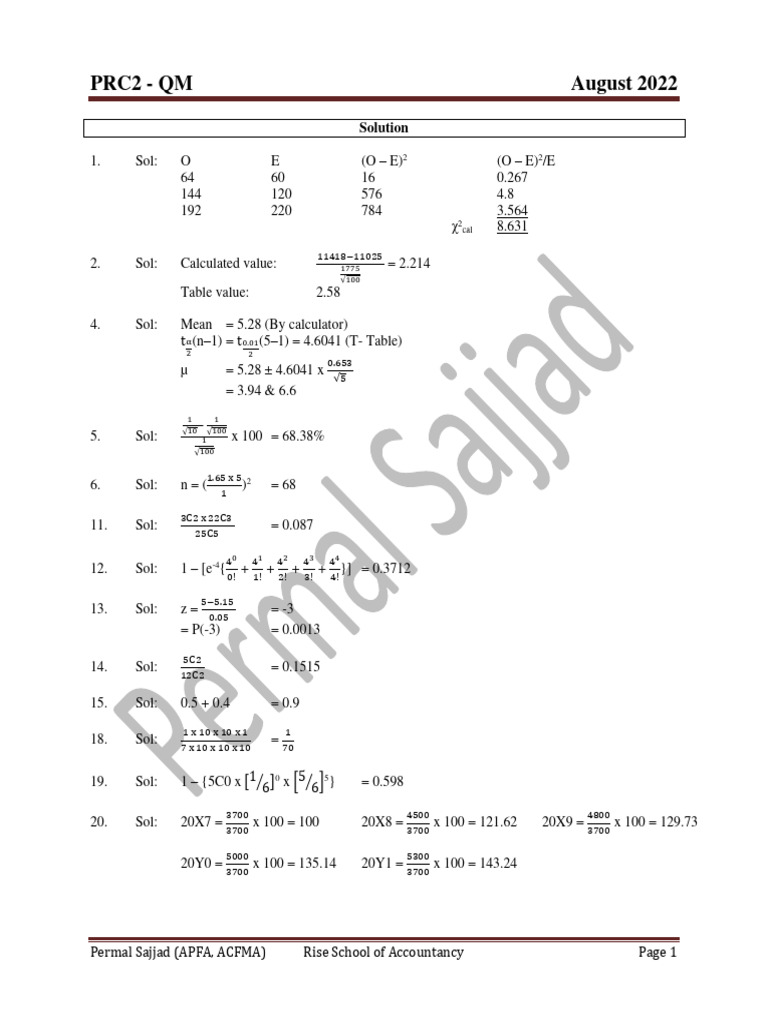 QM Assignment August 22 by Permal Sajjad - Solution | PDF