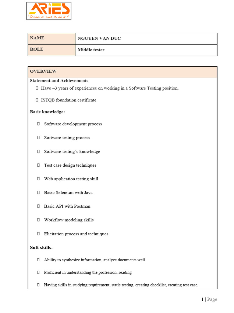Aries - Nguyen Van Duc - 20231018 | PDF | Software Testing | Software