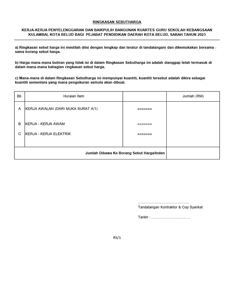 Ringkasan Sebut Harga | PDF