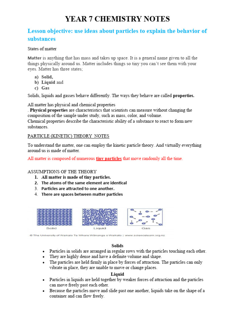 Year 7 Chemistry: States of Matter | PDF | Science & Mathematics