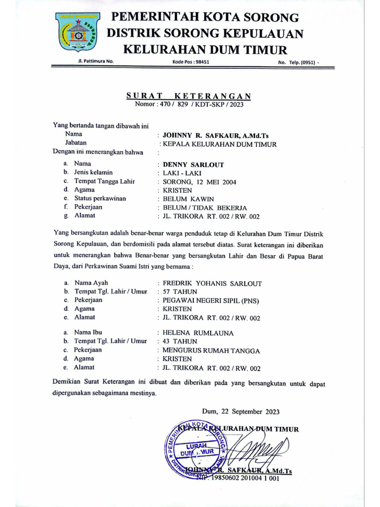 Surat Keterangan OAP | PDF