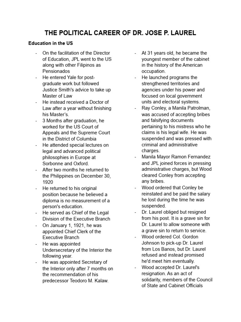 The Political Career of Dr. Jose P. Laurel | PDF