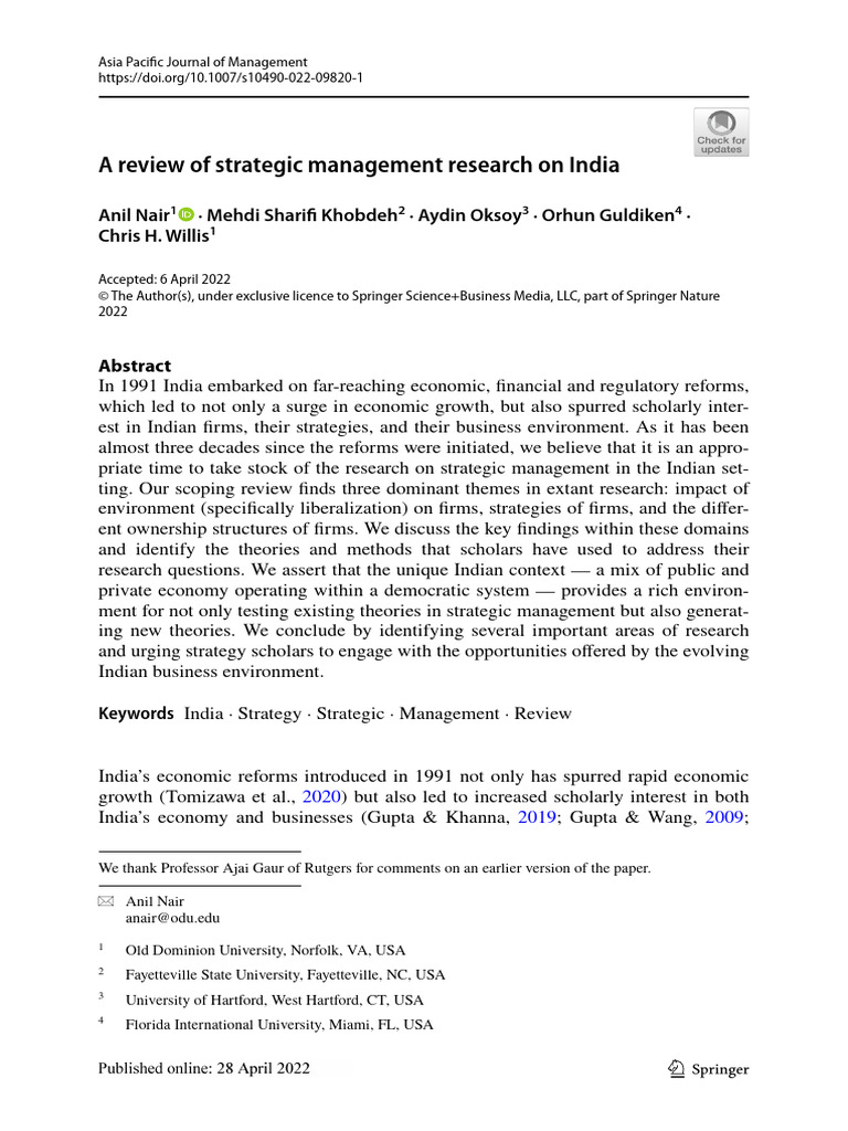 A Review of Strategic Management Research On India | PDF