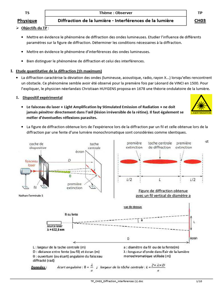 TD Diffrac | PDF | Diffraction | Lumière