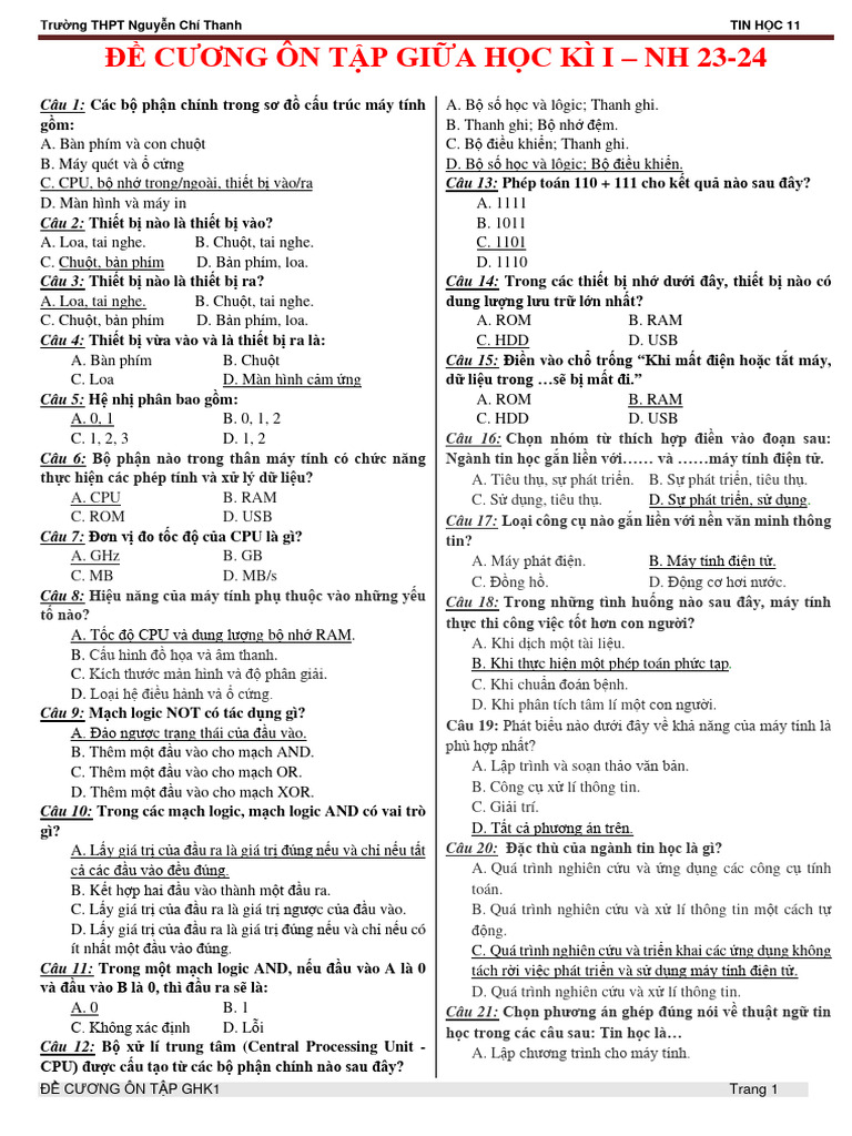 Dapan K11 Decuong Ontap GHK1 2324 | PDF